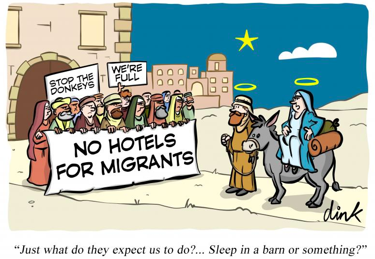 iroon.com: Cartoons: Nativity 'migrant hotel' protests